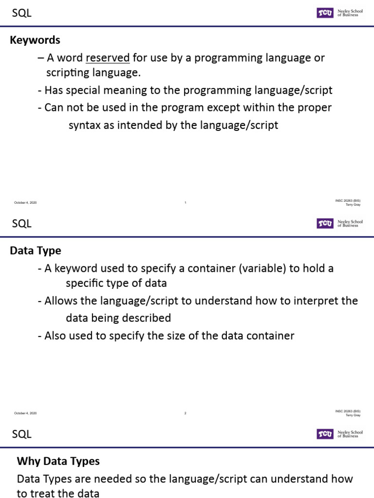 Keywords: INSC 20263 (BIS) Terry Gray 1 October 4, 2020 | PDF | Data Type | String (Computer ...