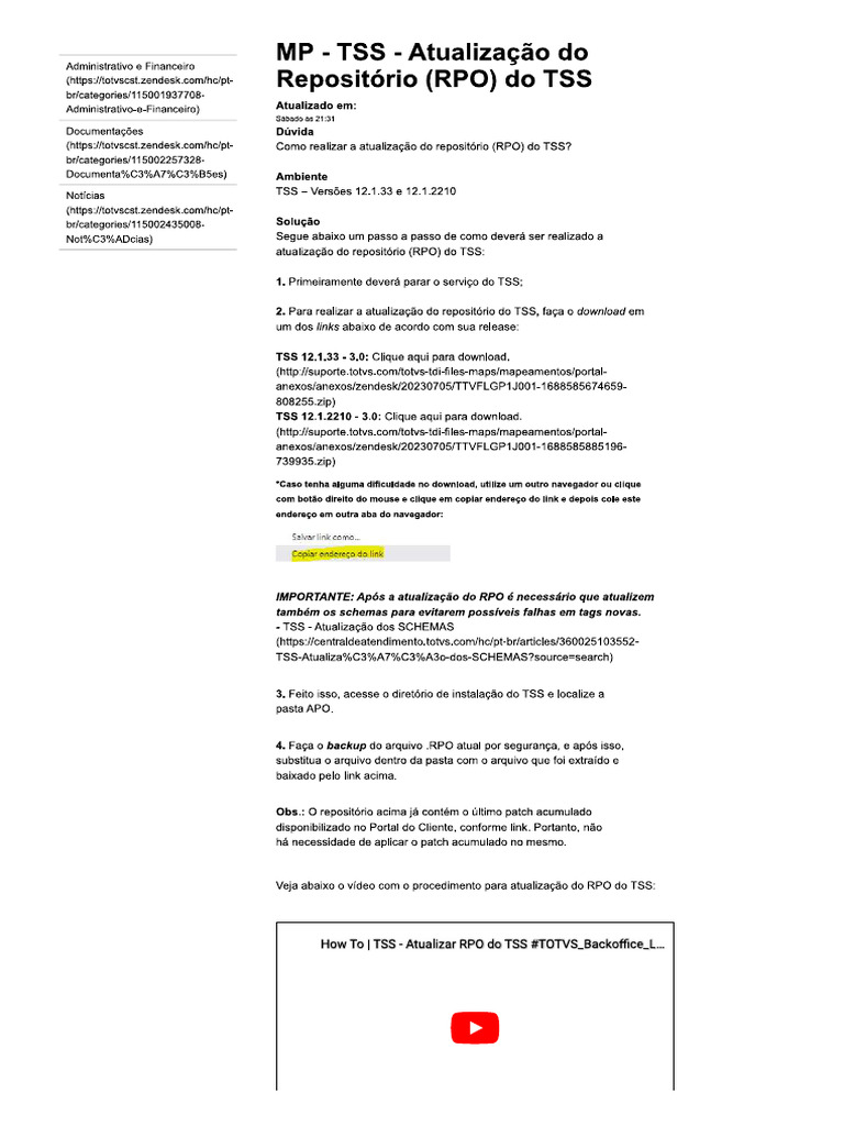 Atualiza RPO TSS | PDF