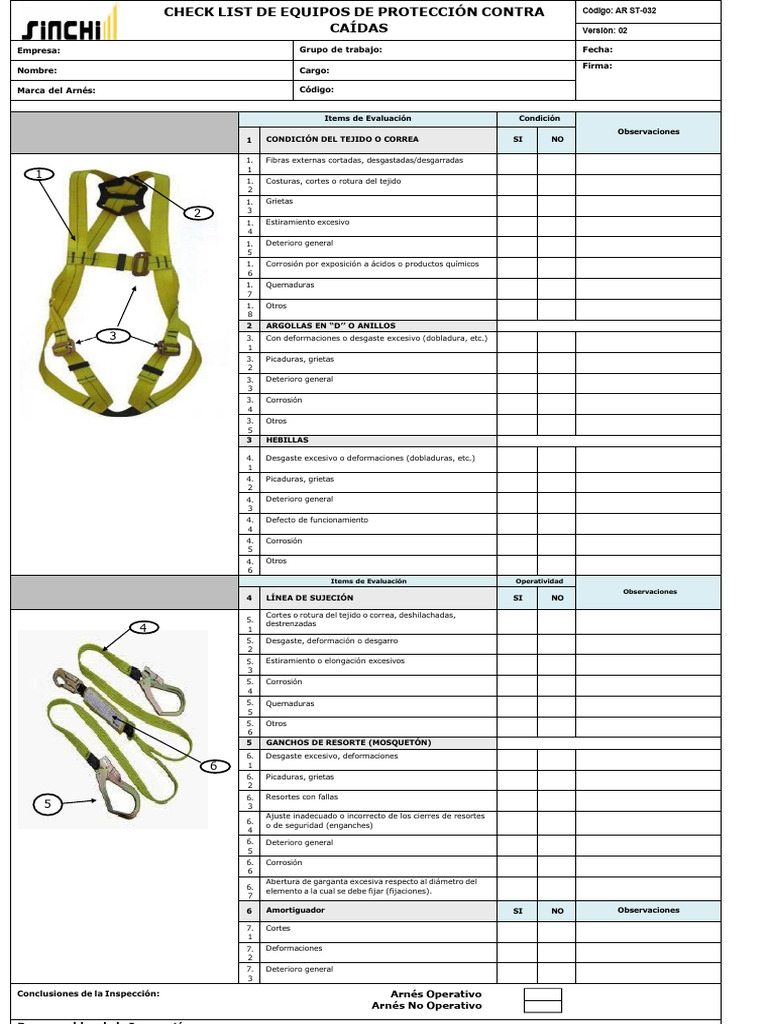 Check List Arnes Asda | PDF | Ingeniería mecánica | Materiales