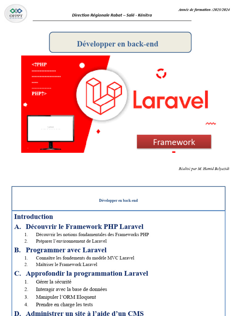 Cour Développer en Back-End Belyazidi - 1 Framework Laravel | PDF | PHP ...