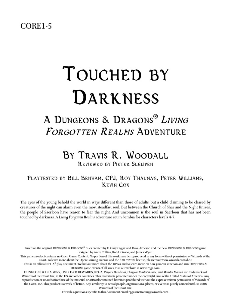 CORE1-5 Touched by Darkness | PDF | Dungeons & Dragons | Gaming