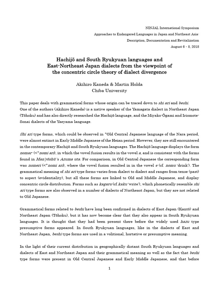 Hachijō and South Ryukyuan Languages and East-Northeast Japan Dialects ...