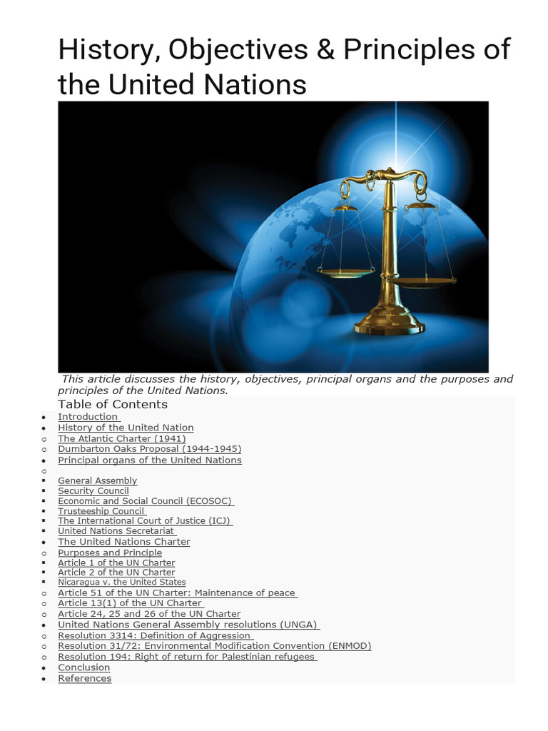 History, Objectives & Principles of The United Nations | PDF | United ...
