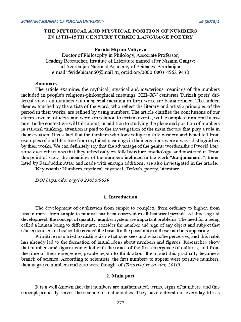 The Mystical and Mythical Position of Numbers in Divan Poetry | PDF ...