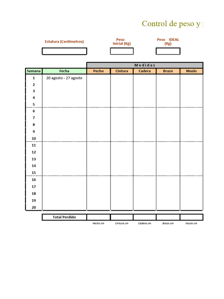 Mujeres.Tabla Control de Peso | PDF