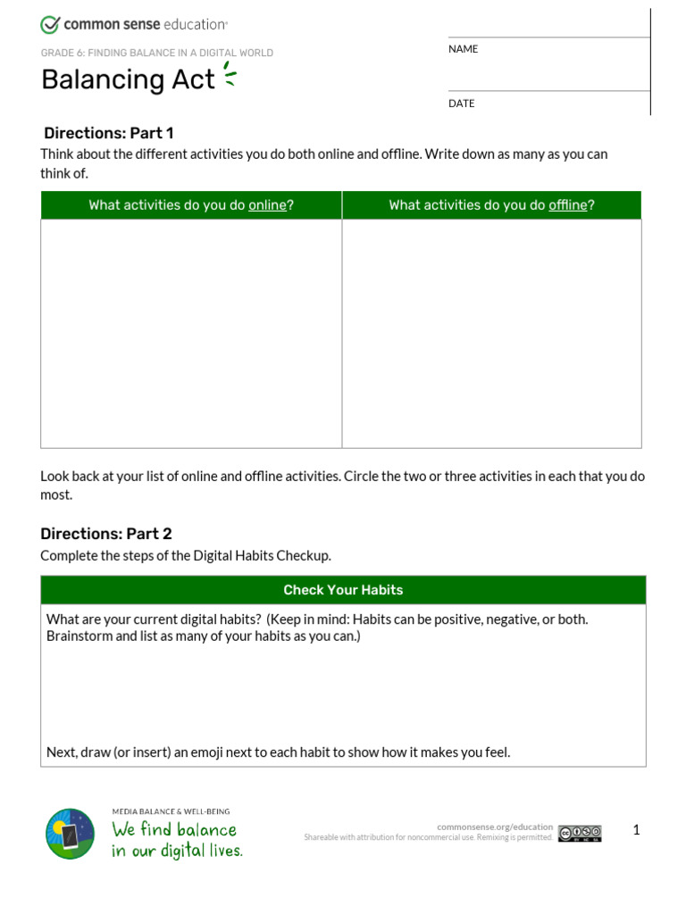 Digital Balance for Grade 6 Students | PDF