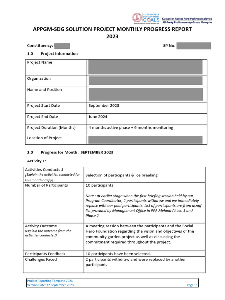 (EXAMPLE) Monthly - Progress - Report - Kebun - Komuniti - 2023 | PDF ...