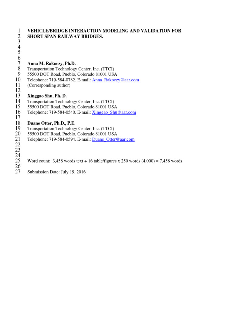 Vehicle/bridge Interaction Modeling and Validation For 1 Short Span Railway Bridges. | PDF ...