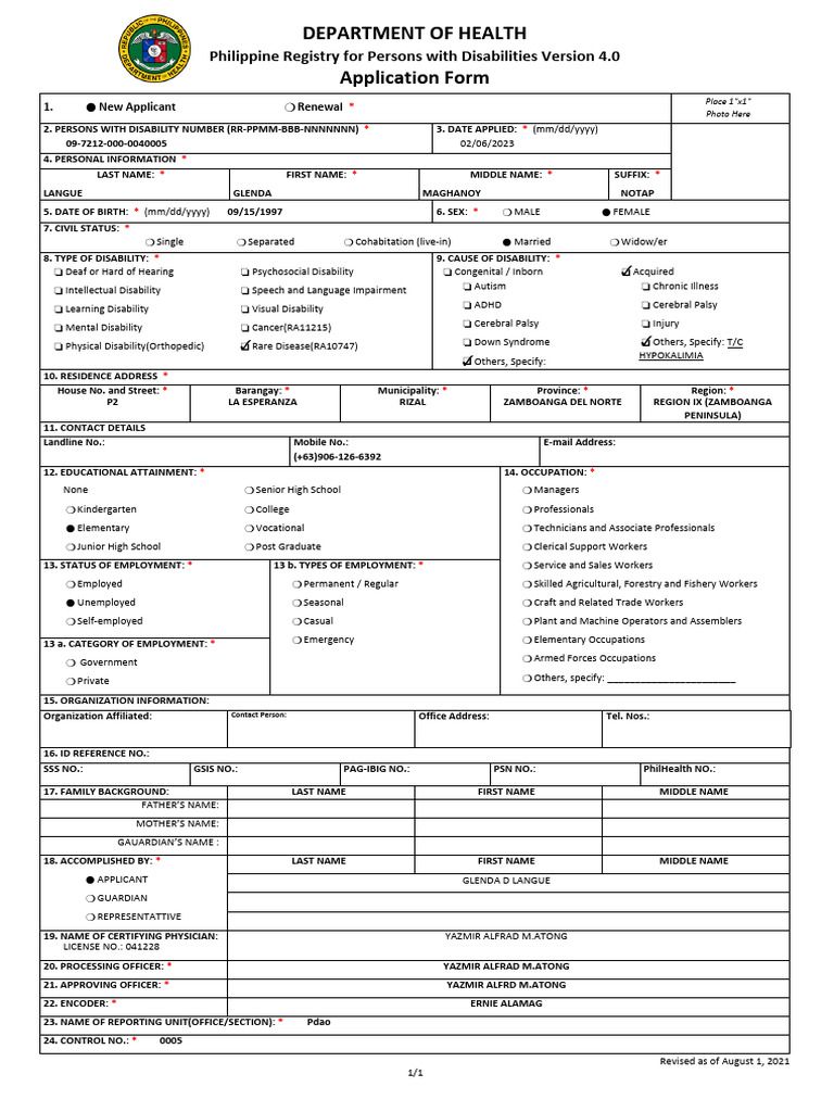 PRPWD Application Form | PDF | Disability | Intellectual Disability