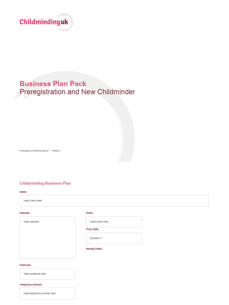 Business Plan Guide and Resource Pack | PDF | Child Care | Expense
