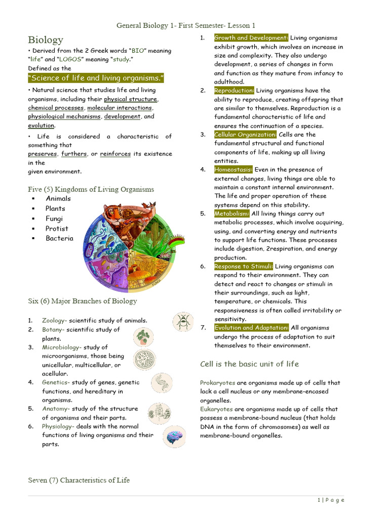 General Biology Lesson 1 REVIEWER | PDF | Cell (Biology) | Life