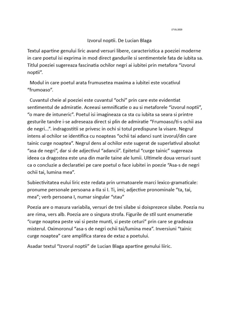 Izvorul Noptii Comentariu | PDF