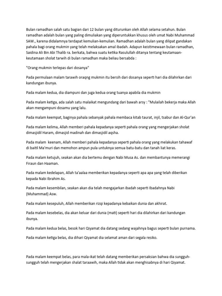 Keutamaan Sholat Tarawih | PDF