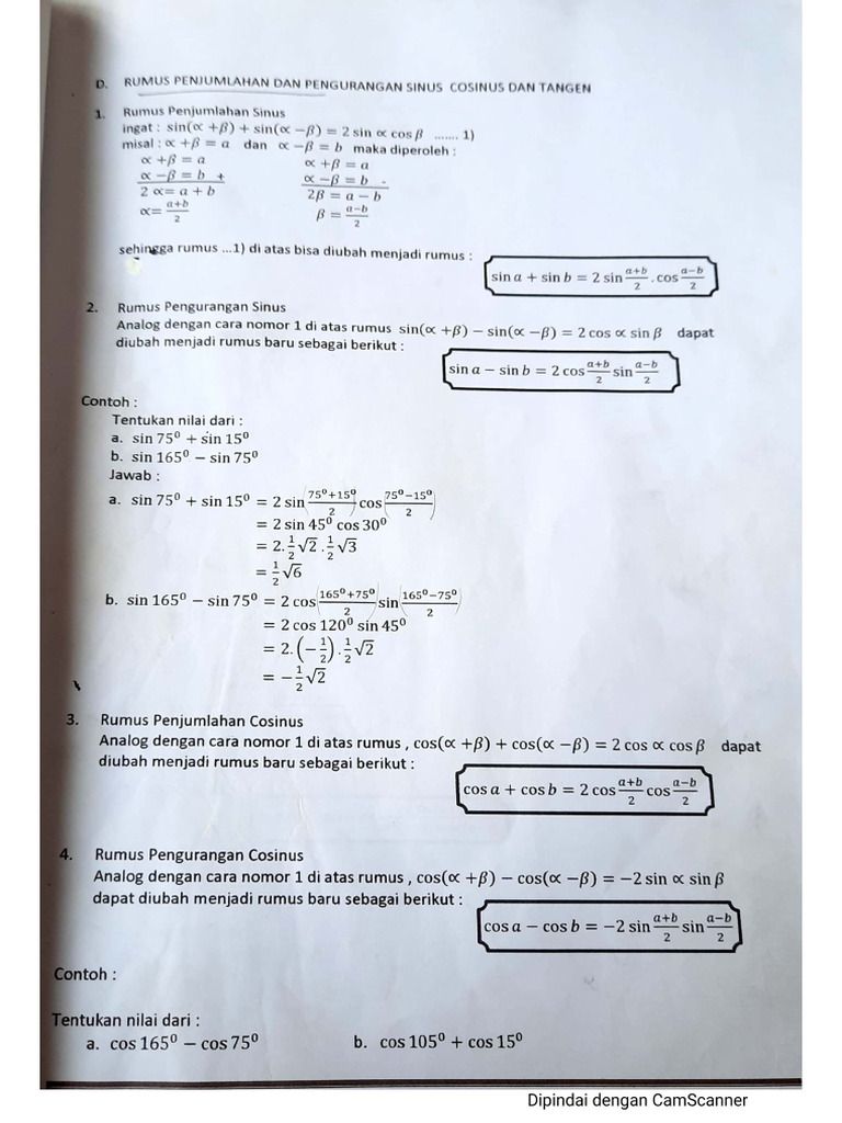 Tambahan Rumus Jumlah Dan Selisih | PDF