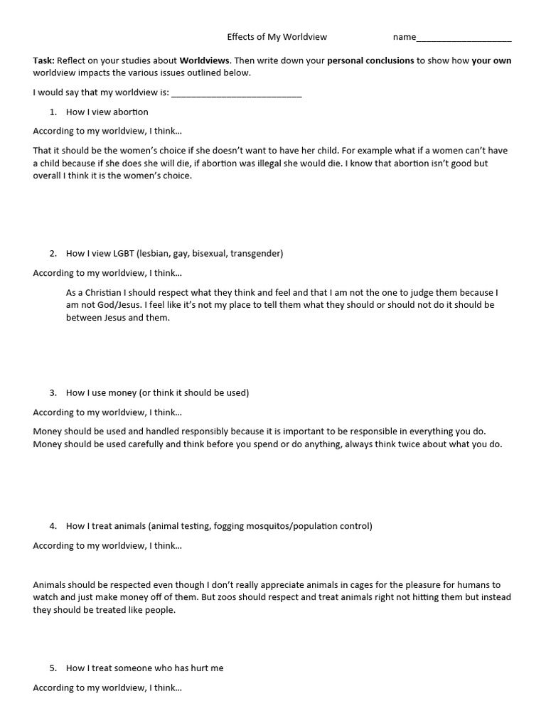 Personal Reflections on Worldviews | PDF | God | Bible