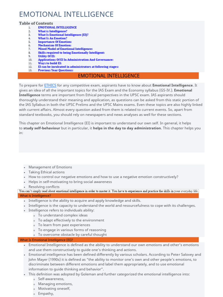 Emotional Intelligence | PDF