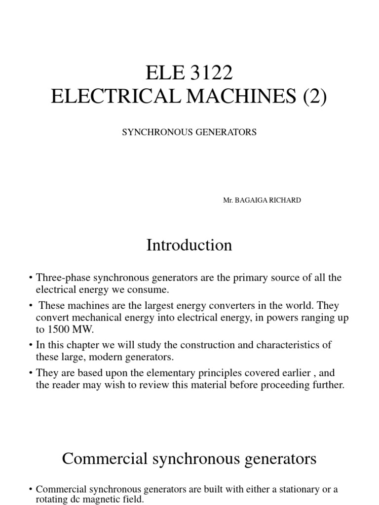 Electrical Machines Lecture 7 | PDF | Electric Generator | Manufactured ...