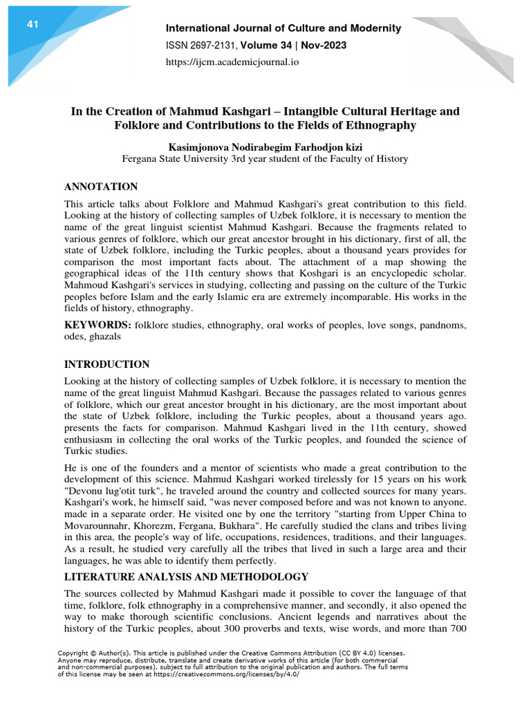 In The Creation of Mahmud Kashgari Intangible Cultural Heritage and ... In The Creation of Mahmud Kashgari Intangible Cultural Heritage and ...