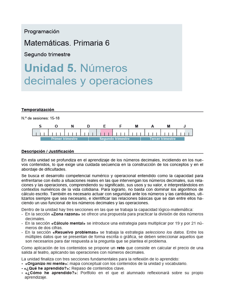 Mates 6 Unidad 5 | PDF | Plan de estudios | Aprendizaje