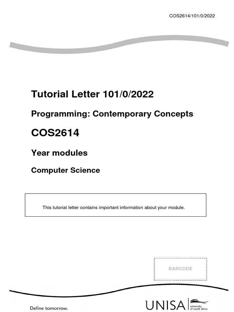 Tutorial Letter 101/0/2022: Programming: Contemporary Concepts | PDF | Object Oriented ...