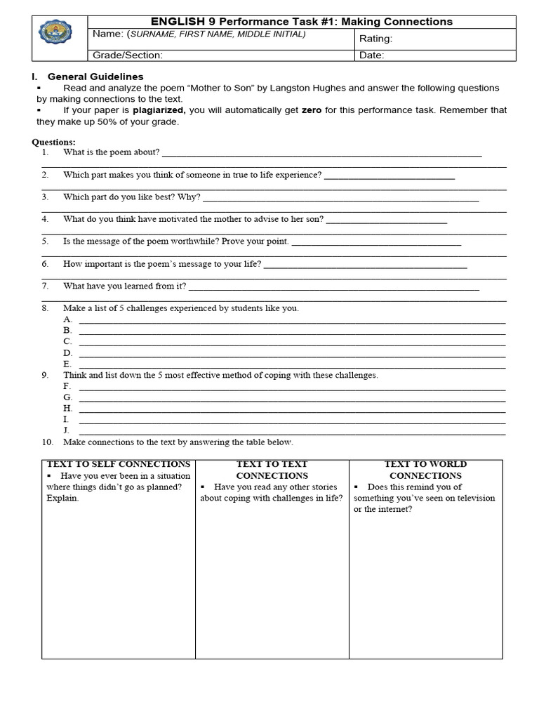 Performance Task 1 Making Connections Template 3 | PDF | Psychological ...