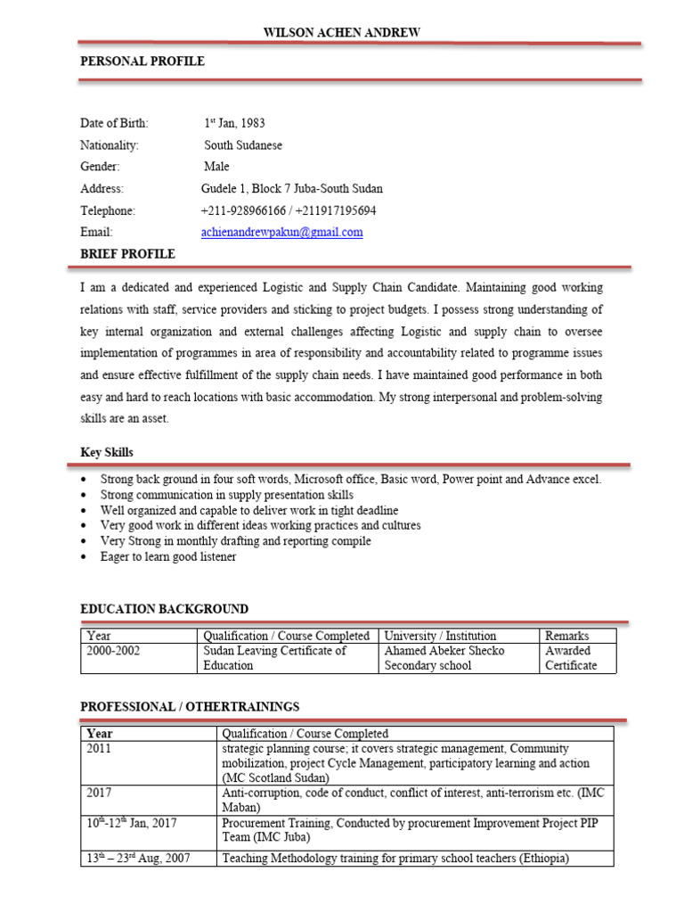 Wilson Achan Andrew Cv | PDF | Procurement | Supply Chain