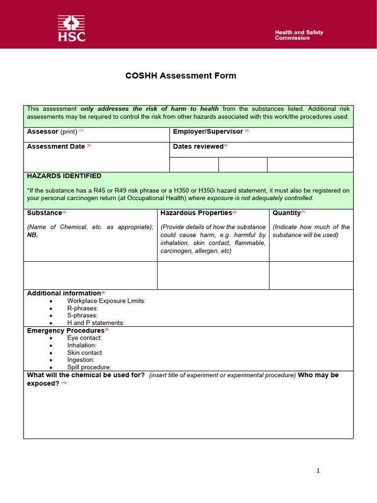 Coss Assessment Form | PDF | Personal Protective Equipment | Risk