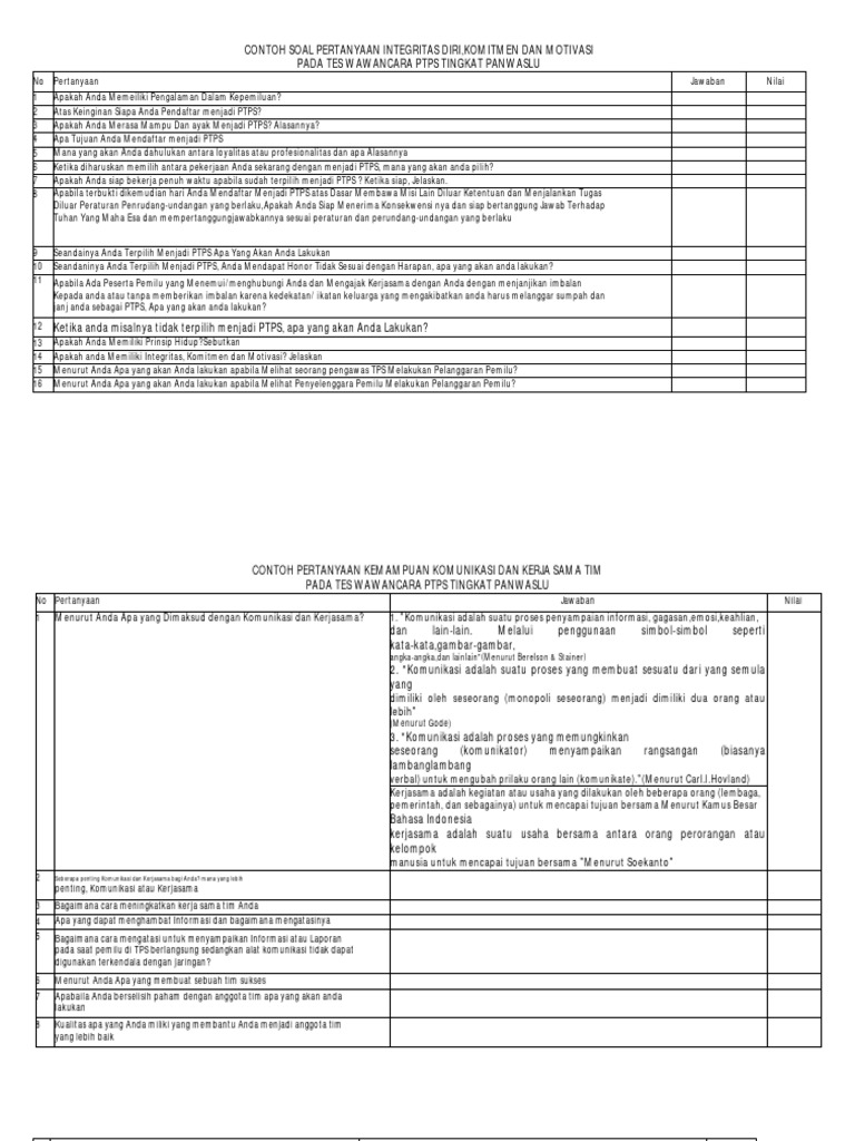 Contoh Soal Wawancara PTPS | PDF