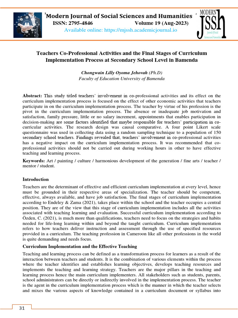 Teachers Co-Professional Activities and the Final Stages of Curriculum ...