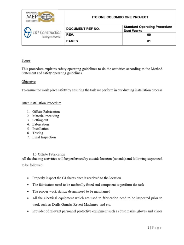 SOP Ducting | PDF | Scaffolding | Duct (Flow)
