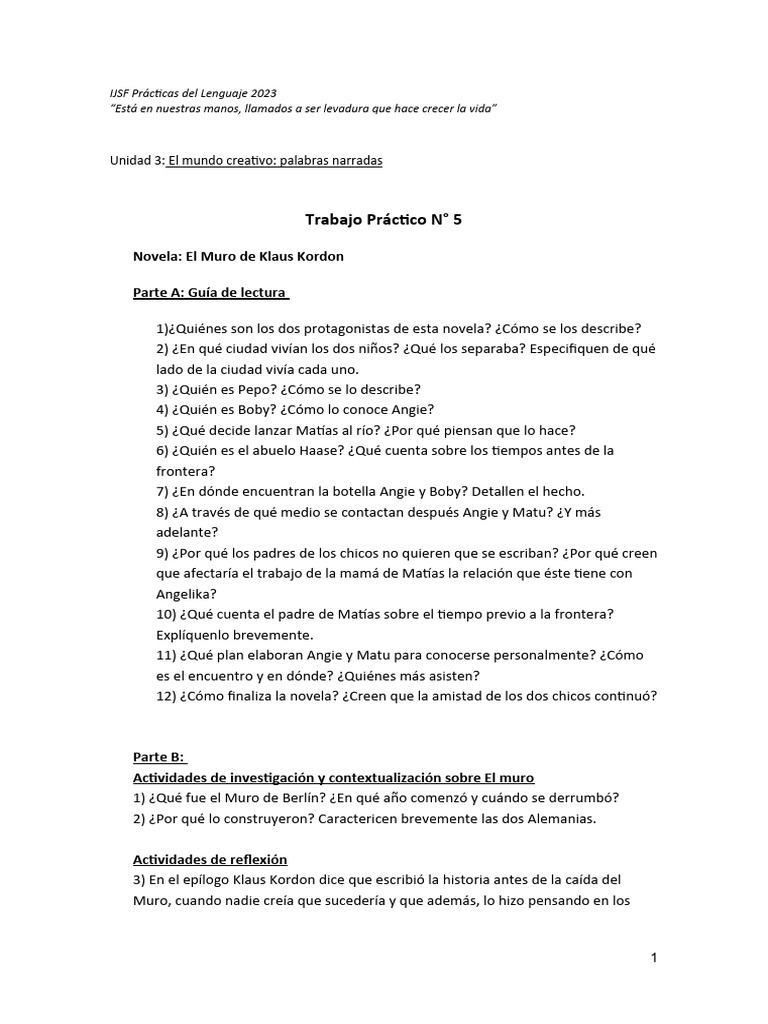 Trabajo Práctico N 5 Novela EL MURO | PDF