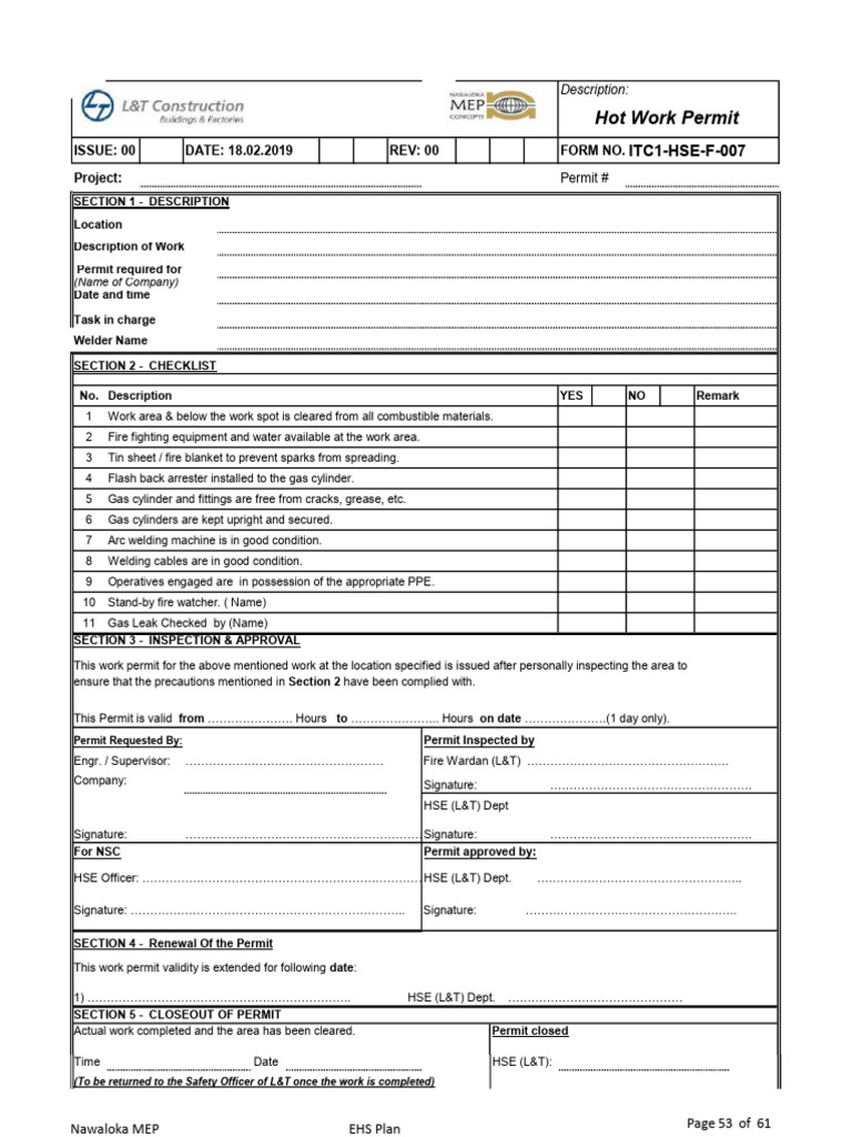 Hot Work Permit | PDF | Welding | Construction