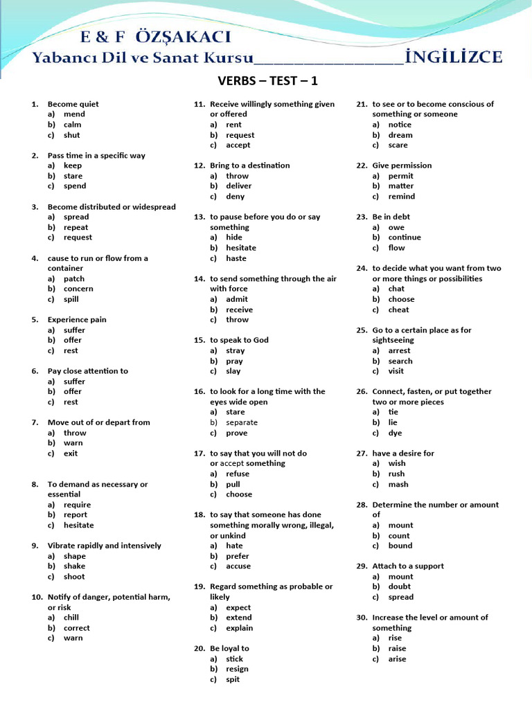 Verb Test | PDF