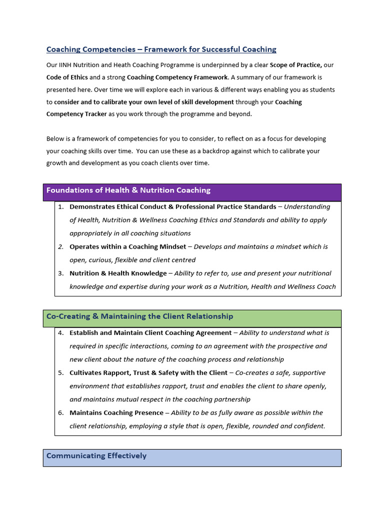 2023 Coaching Competencies Pdf Psychotherapy Goal