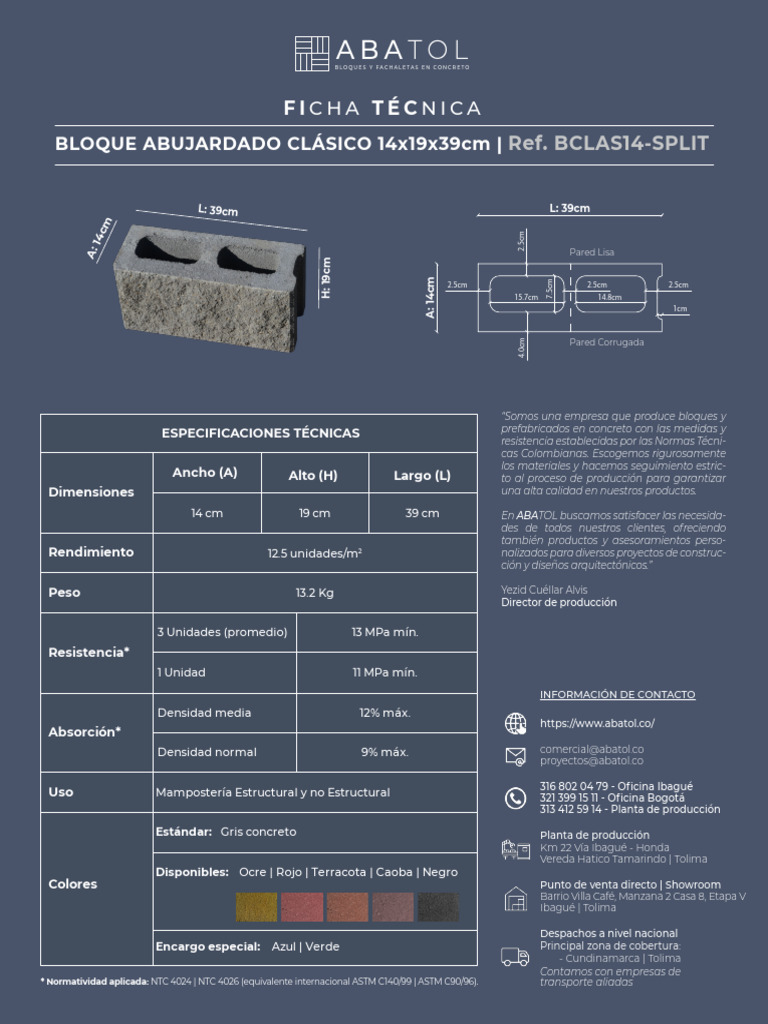 Bloque Abujardado Clásico 14x19x39 cm | PDF