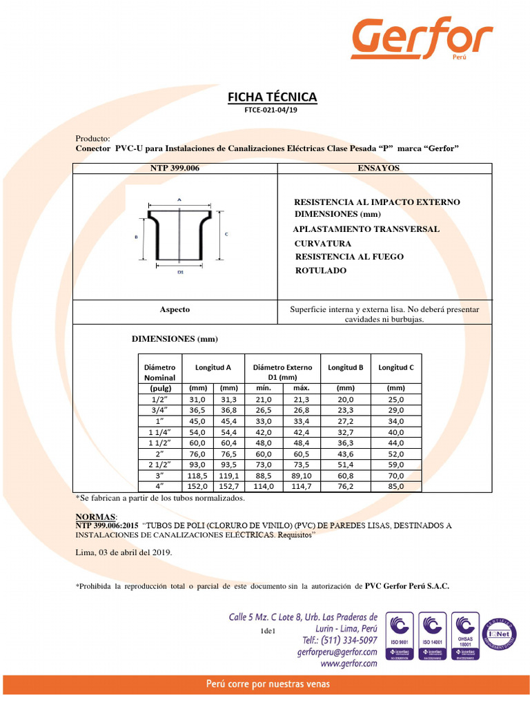 Ficha Técnica PVC Conector CP | PDF | Productos de la industria química ...