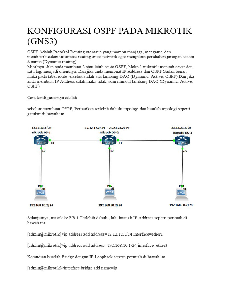 Konfigurasi OSPF Mikrotik GNS3 | PDF