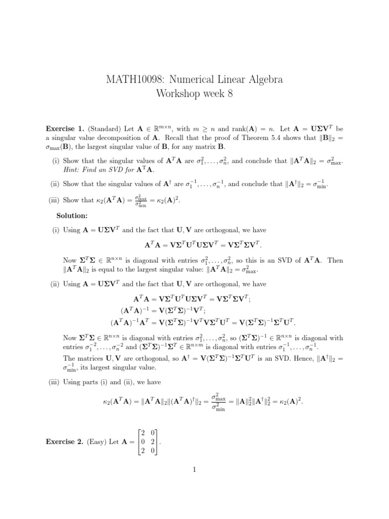 Workshop8 Solutions | PDF | Linear Algebra | Mathematical Physics