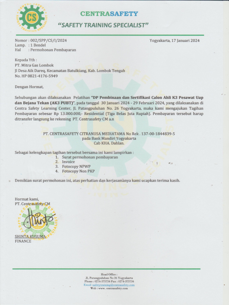 Invoice PT. Mitra Gas Lombok | PDF