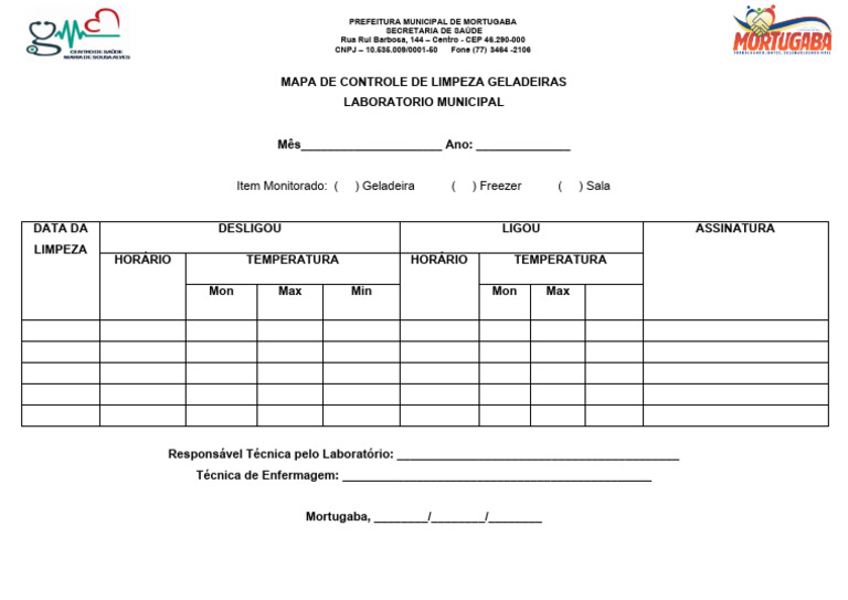 Mapa de Controle Limpeza de Geladeiras | PDF