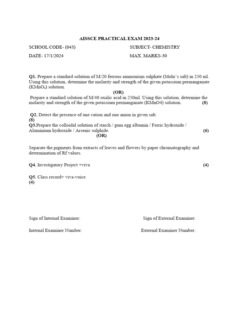 Chem Practical-2024 | PDF | Science & Mathematics
