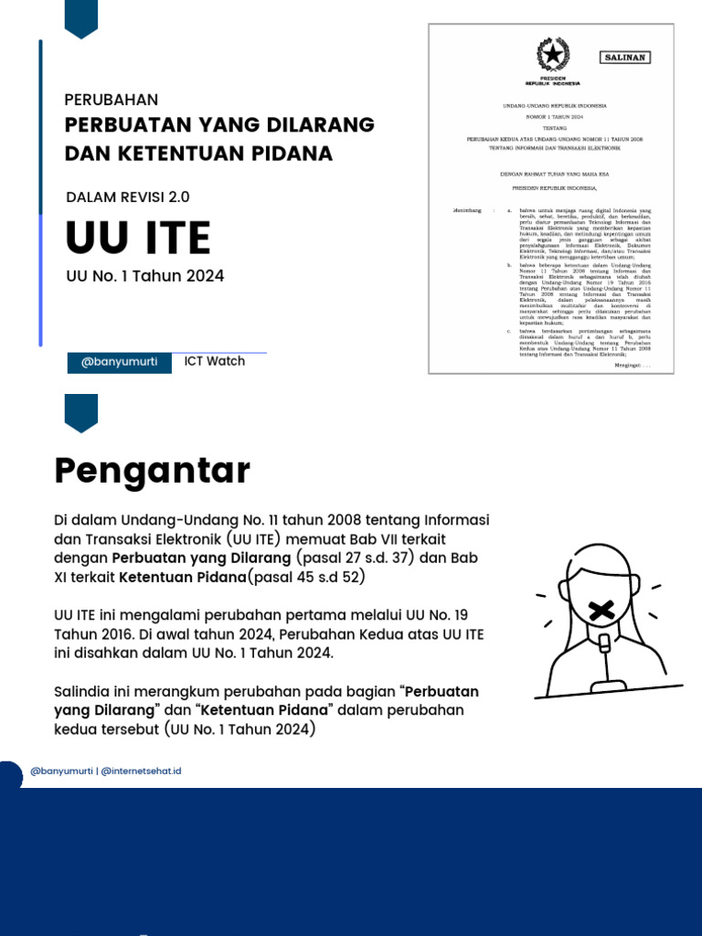 Rangkuman Perbuatan Yang Dilarang Dan Ketentuan Pidana - Revisi UU ITE 2024 | PDF
