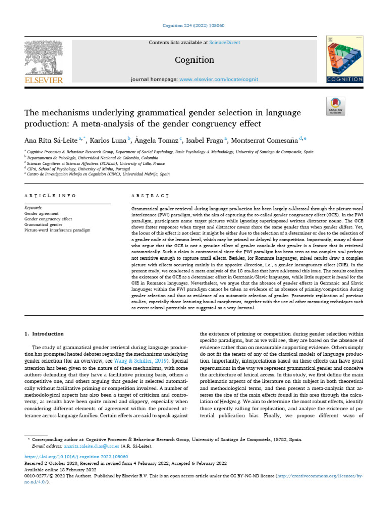 The Mechanisms Underlying Grammatical Gender Selection in Language ...