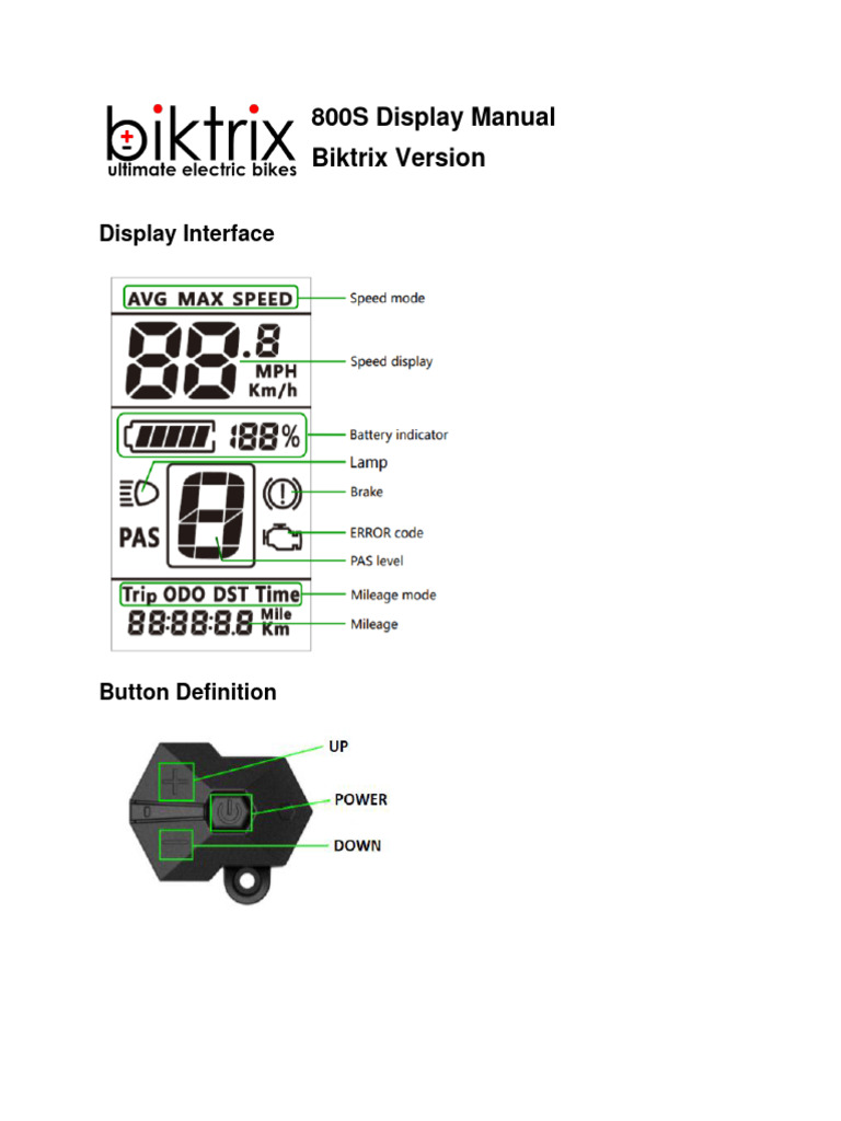 800s Display Manual Biktrix Version | PDF | Electrical Engineering | Manufactured Goods