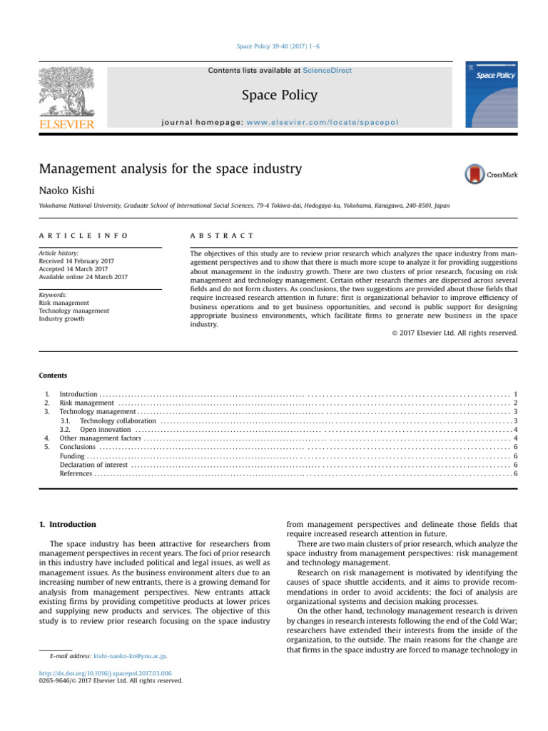 Space Industry Management Analysis | PDF | Nasa | System