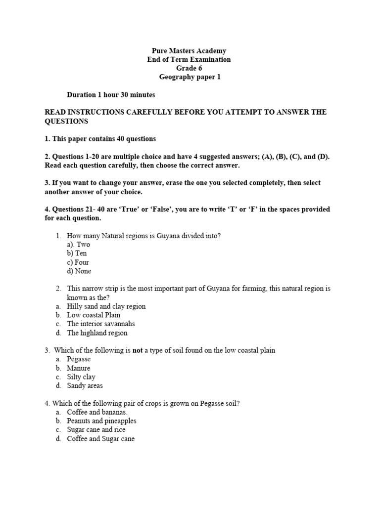 Geography Paper 1 Gade 6 | Download Free PDF | Savanna | Mountains