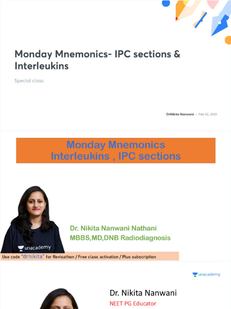 Monday Mnemonics IPC Sections Interleukins With Anno | PDF