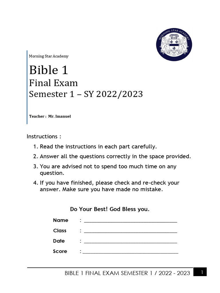 Bible 1 Final Exam Overview | PDF | Jacob | Isaac
