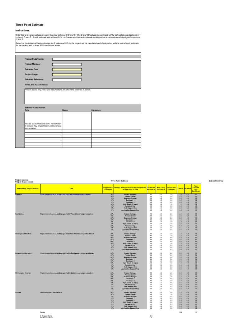 Three Point Estimation Template - Agile | PDF | Business | Systems Engineering