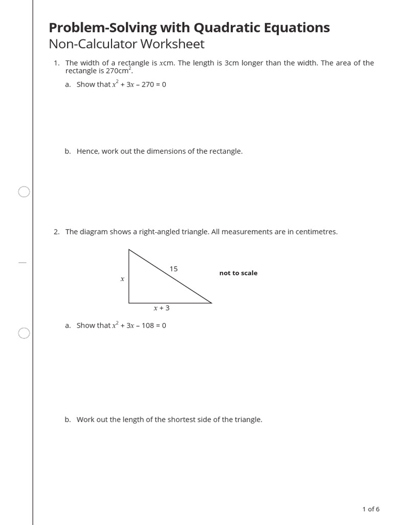 Problem Solving With Quadratic Equations | PDF | Area | Length